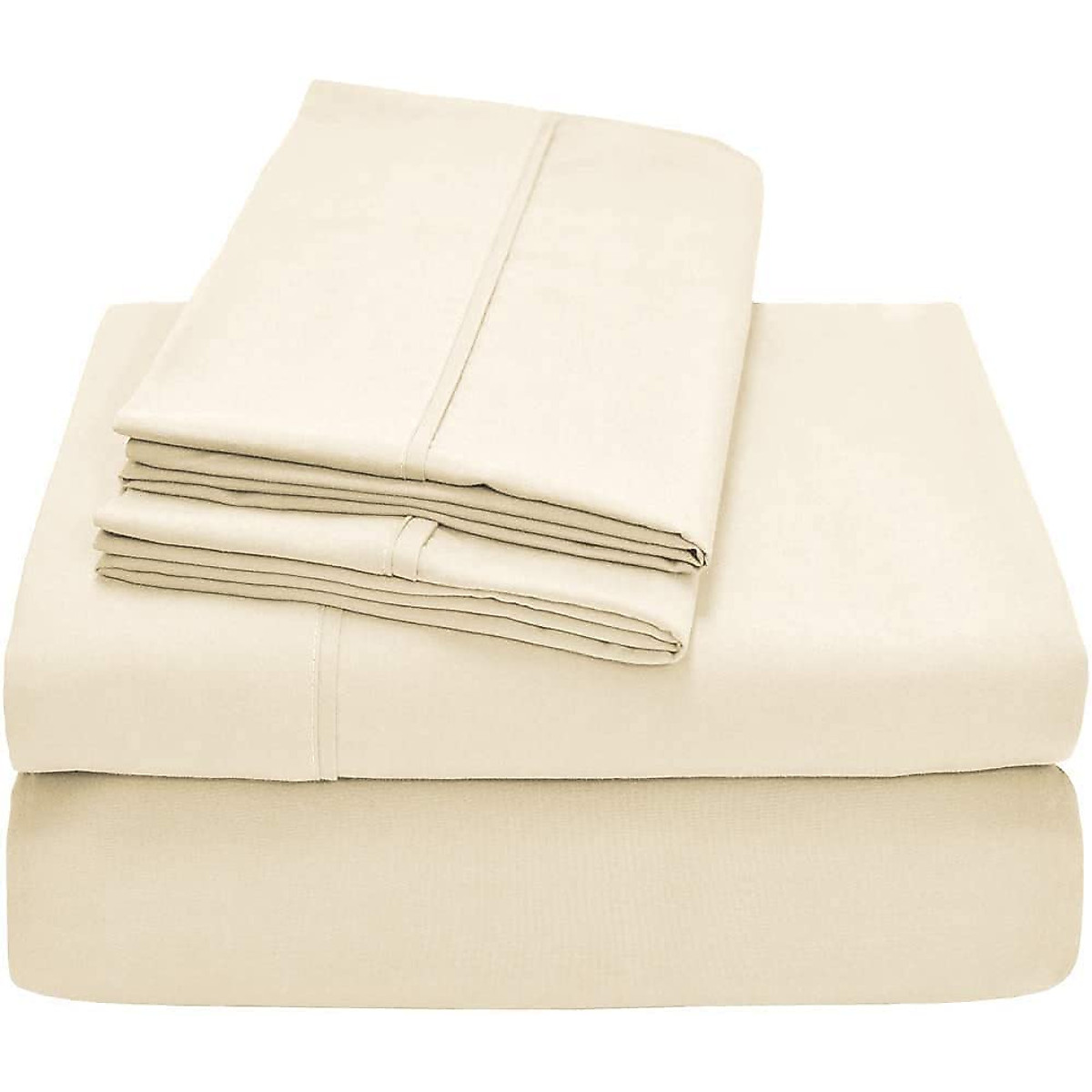 Queen Size Sheet Set - 1000 Thread Count 100% Egyptian Cotton 4 Piece Ivory Sheet Set - Deep Pockets Fits Upto 19 Inch - Sateen Weave Luxury Hotel Quality Solid Bed Sheets & Pillowcases - Easy Fit