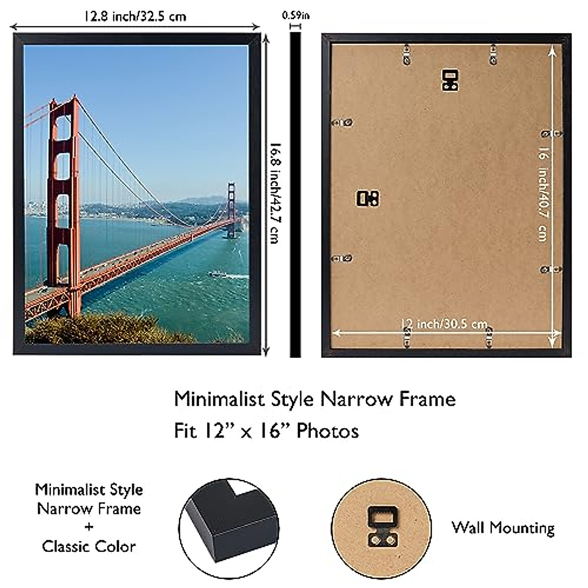 HEYTUYA 12x16 inch Picture Frame Black for Wall Hanging, Poster Frame, Wall Gallery Photo Frame with Durable Shatter Resistant Plexiglas, Black