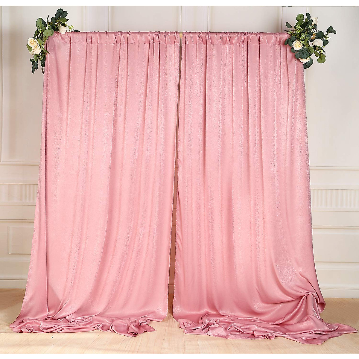 SHERWAY 9.6 Feet x 10 Feet Dusty Rose Silky Soft Curtain Wedding Backdrop Drapes, Slightly Shiny Satiny Window Curtains for Party Ceremony Decoration