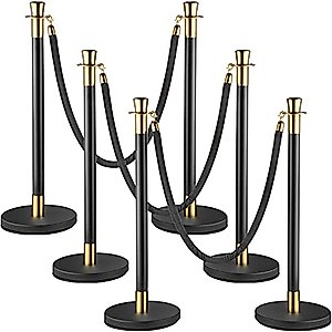 VEVOR Crowd Control Stanchion 6Pcs, Velvet Ropes and Posts, Black Velvet Rope, Stanchion Post Crowd Control Barriers Silver Stanchions, Red Carpet Poles, Crowd Control Ropes and Poles for Party