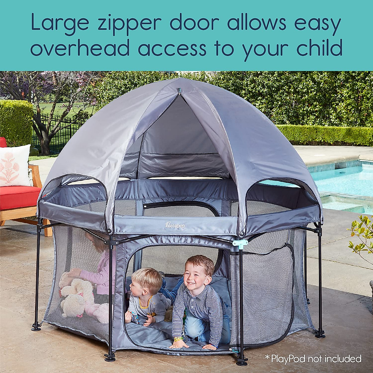 hiccapop PlayPod Portable Playpen Canopy [Dome Shade Only] | Reflective Dome with 3 Side Panels Provides Full Sun Protection at Any Time of The Day | Designed Exclusively for The hiccapop 69” Playpen