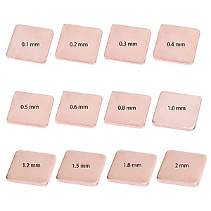 Easycargo 100pcs 12 sizes 15mm Copper Pad Shim Kit, Pure Copper Heatsink C1100, Low Profile Thermal Plate Cooler for Cooling PC Laptop GPU CPU IC Chips VGA RAM VRAM VRM PS5 M.2 SSD NVMe 2280 2242 2230