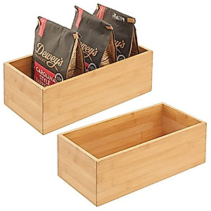 mDesign Bamboo Wood Organizer Storage Bin Box for Kitchen, Pantry, and Drawer Organization; Holder for Snacks, Juice Boxes, Utensils, Tea, Coffee - Echo Collection - 2 Pack - Natural