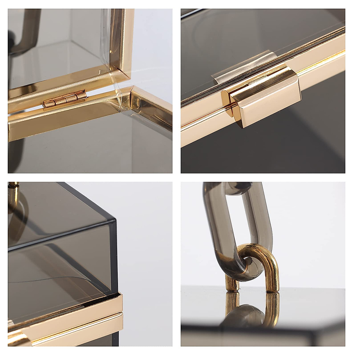 WJCD Cute Clear Acrylic Plastic Neon Hard Frame Party Clutch Purse with Gold Chain Strap (Black)