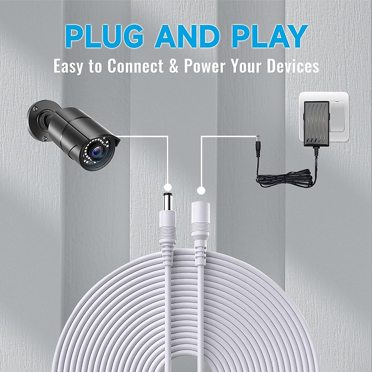 ANLINK 10M 33ft Power Extension Cable, DC 12V 2.1mm x 5.5mm Power Adapter Extension Cord, Compatible with 12V DC Power Supply Adapter or Wall Charger for CCTV Security Camera IP Camera(White)