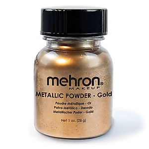 Mehron Makeup Metallic Powder | Metallic Chrome Powder Pigment for Face & Body Paint, Eyeshadow, and Eyeliner 1 oz (28 g) (Gold)