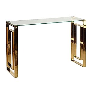Cortesi Home Laila Console Table Stainless Steel Glass, 47" Wide, Gold,Clear