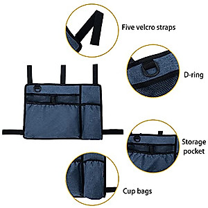 Caroo Walker Bag Basket with Cup Holder Suit for Adult Folding Walkers Rollator Organizer Carry Storage Pouch Water-Resistant Armrest Accessories for Seniors, Elderly, Handicap, Blue
