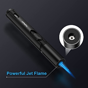 Torch Lighters, 2 Pack, Butane Lighters, Adjustable Jet Flame Torch Lighters, Windproof Butane Refillable Gas Torch Lighter Long Lighter for Candle, Grill, BBQ, Fireworks(Butane Not Included) Black