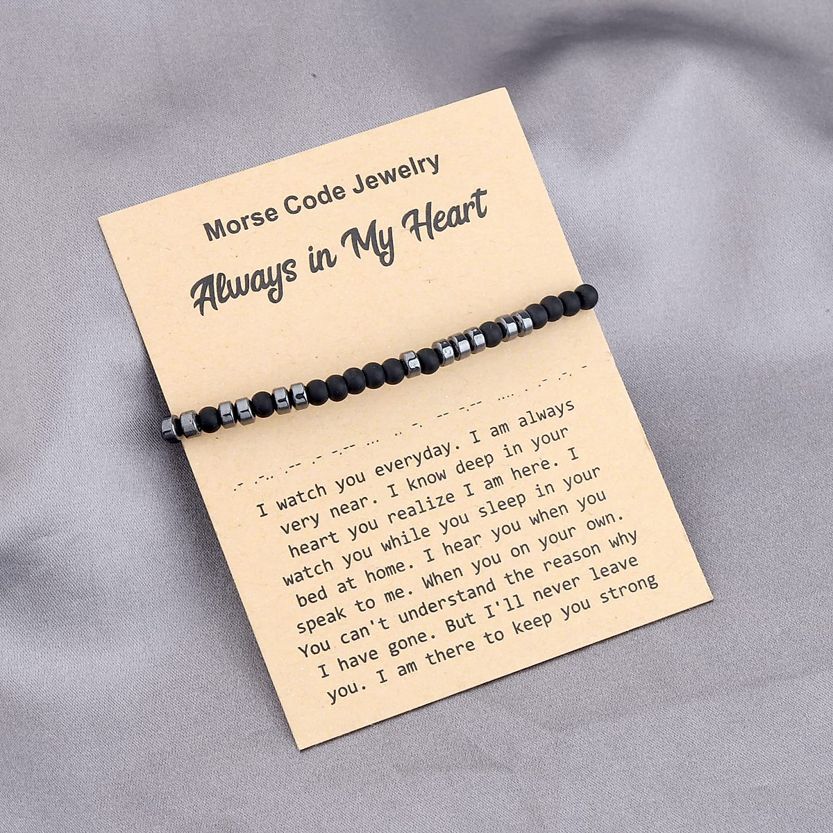 MAOFAED Memorial Gift Sympathy Gift Morse Code Bracelet Always In My Heart Loss of Loved One Gift (watch you everyday code br)
