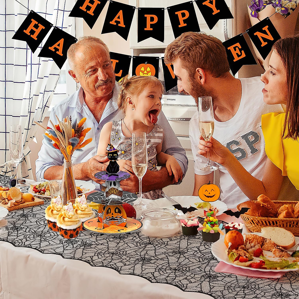 Halloween Table Runner, 18 X 72 Inch Black Lace Spider Web Table Runner, Spider Web Halloween Decorations Halloween Table Decor, Small Table Runner Halloween Table Runners 72 Inches Long Desk Decor