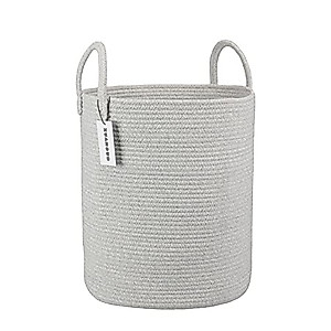 XUANGUO Cotton Rope Laundry Basket Hamper for Clothes Woven Storage Basket for Living Room Bedroom Boho Tall Rope Baskets for Blanket Toys Pillow Towels Baby Nursery Hamper Bin Large light grey