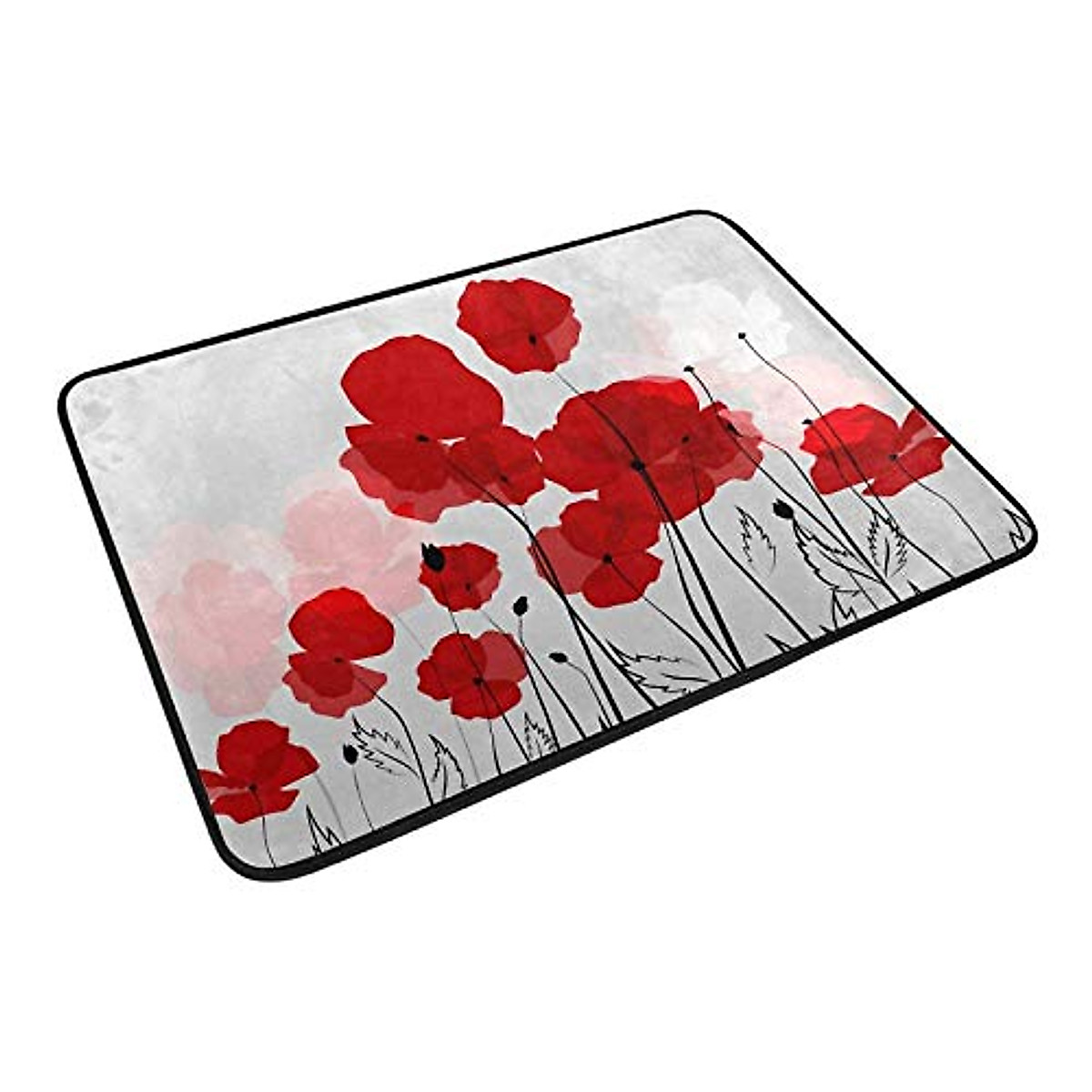 ZOEO Red Floral Bath Rugs Gray Flower Bathroom Mat Memory Foam Shower Floor Rug Absorbent Non Slip Light Luxury for Home Hotel Door Kitchen Thick Soft Washable 15.7 x 23.6 Inch