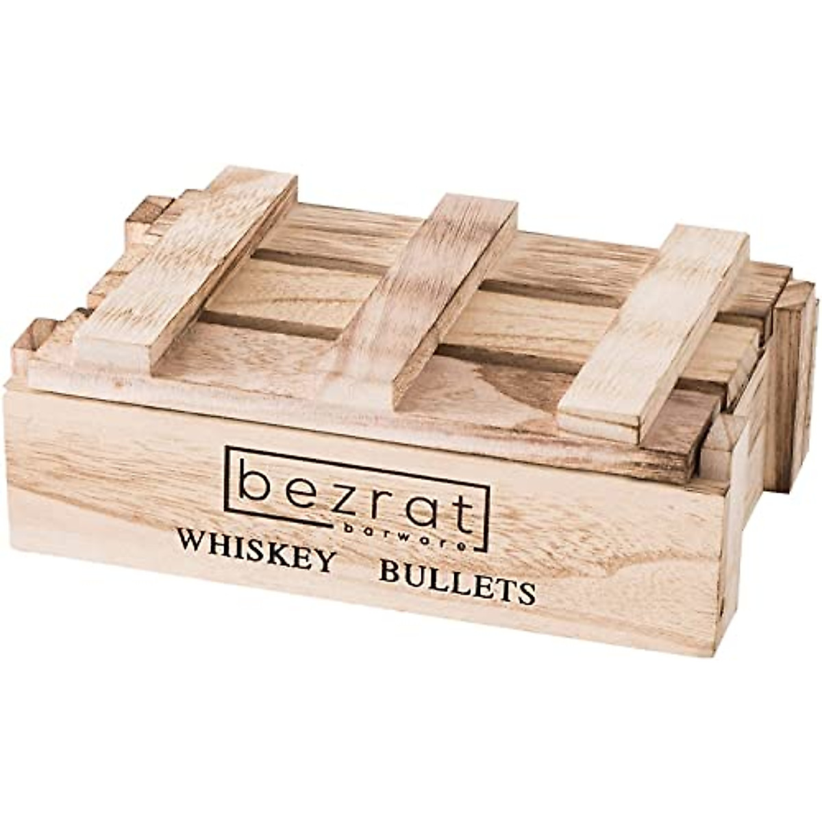 Whisksey Stones Gift Set - Set of 6 Gold Chilling Stones - Rocks Ice Cubes - Beautiful Military Wooden Gift Box for Men, Christmas Stocking Stuffers for Dad