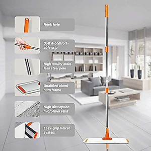Worthland Mops for Floor Cleaning with 4 Reusable Microfiber Pads, 18" Wet and Dust Mop for Hardwood & Tile Household Cleaning Tools