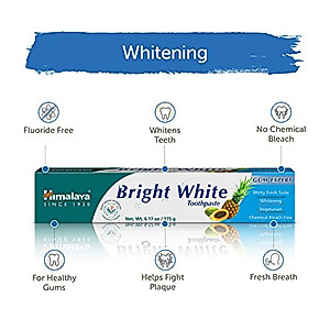 Himalaya Bright White Toothpaste, Fluoride Free to Reduce Plaque & Whiten Teeth, 6.17 oz (Pack of 2)