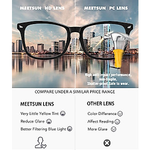 MEETSUN Blue Light Blocking Glasses, Anti Eye Strain Headache (Sleep Better),Computer Reading Glasses UV400 Transparent Lens (2 Pack Black +Leopard lens, 53)