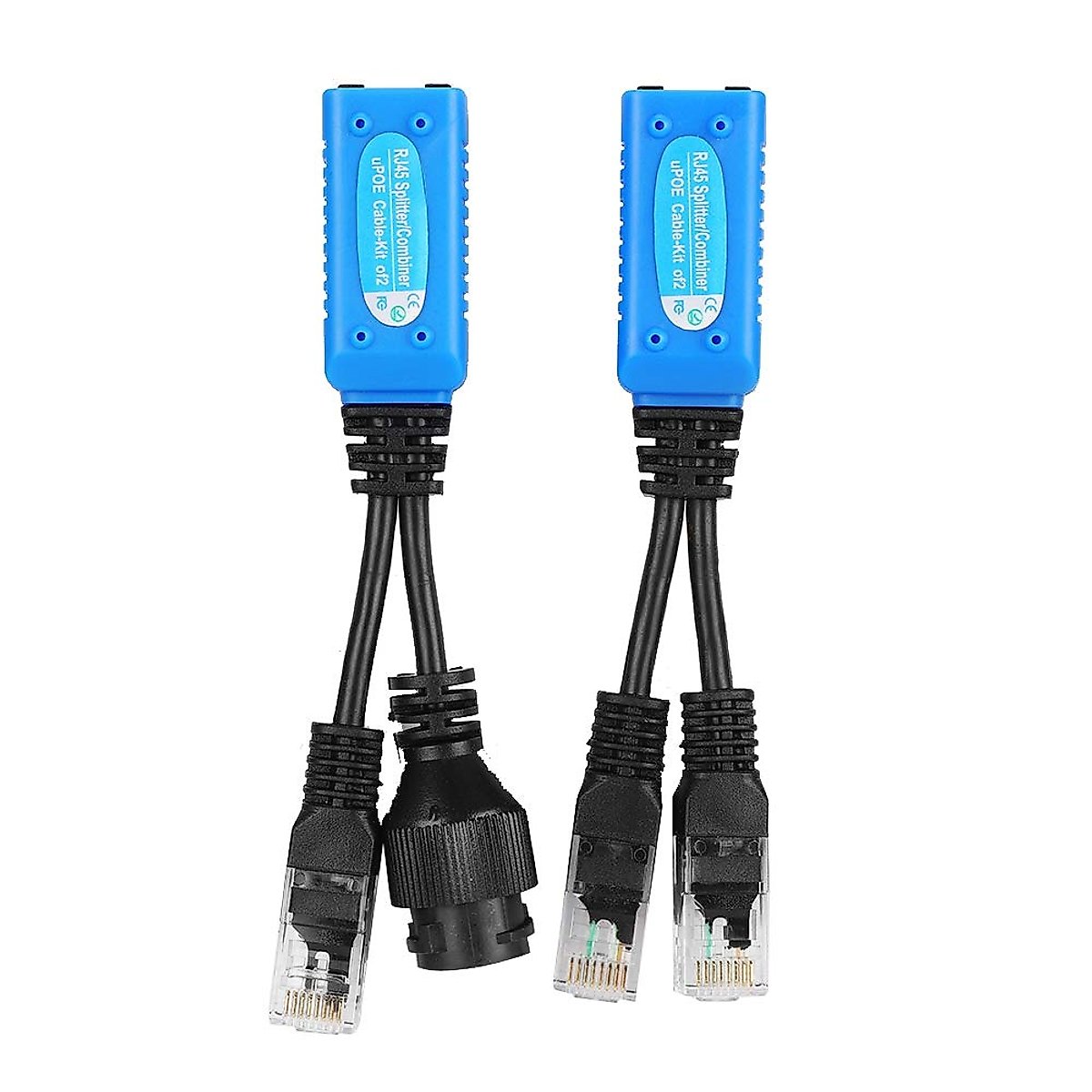 Tosuny 2pcs Splitter RJ45 Combiner POE Adapter Connectors Power Cable Kit Works with IP Security Cameras, Wireless Access Points