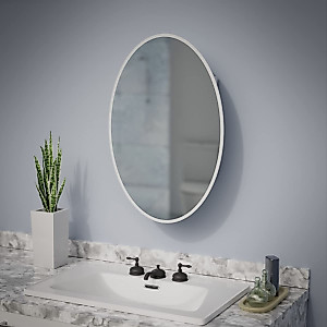 Renovators Supply Manufacturing Oval Wall Mounted Medicine Cabinet Brushed Stainless Steel Bathroom Storage Cabinet with Mirror 26" x 18" Hanging Double Shelf for Medicines or Accessories