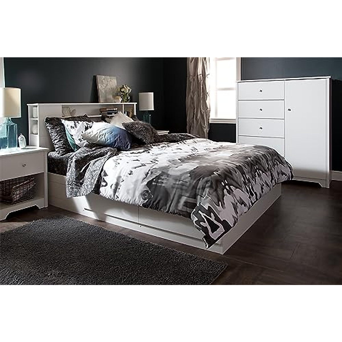 South Shore Vito Door Chest with 5 Drawers and Adjustable Shelves, Pure White