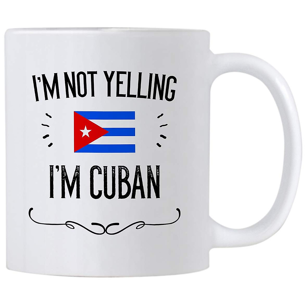 Funny Cuba Gifts & Souvenir. I'm Not Yelling I'm Cuban 11 Oz Ceramic Coffee Mug. Cup Gift Idea for Men and Women Featuring The Cuban Flag. (White)