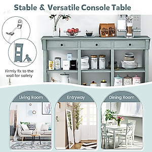 KOTEK 58'' Console Table with Storage, Retro Entryway Table with 3 Drawers and Open Shelves, Solid Wood Legs, Long Sofa Table, Hallway Table for Entryway, Living Room