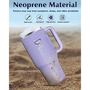 OriJoy Water Bottle Carrier Bag Holder for Stanley 40/30 Oz Tumbler Cup Accessories, Neoprene Pouch Sleeve with Adjustable Crossbody Strap, Purple