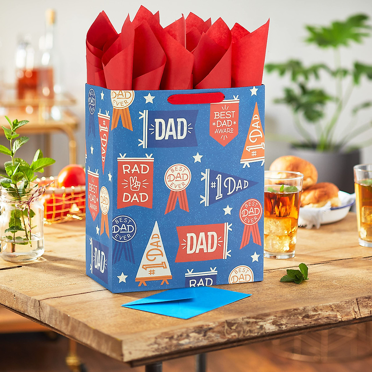 Hallmark 13" Large Gift Bag with Tissue Paper (Rad Dad, Best Dad Ever) for Birthdays, Father's Day, Congratulations, Thank You