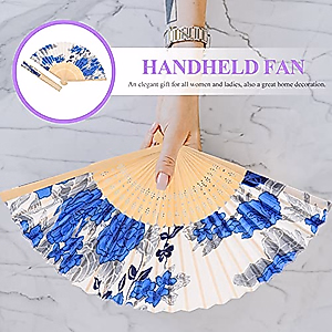 RAZZUM 2 Pcs Floral Folding Hand Fan Chinese Vintage Retro Silk Handheld Fans with Frames for Wedding Dancing Church Party Gifts As Shown Fan