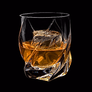 JAMES BENTLEY Glass Vride Heavy Tumbler – Elevate your Drinking Experience with our Whiskey Set of 2 Hand Blown, Double Wall Glass Tumbler (9.5oz) with Ice Mold Tray - Whiskey Glasses for Men