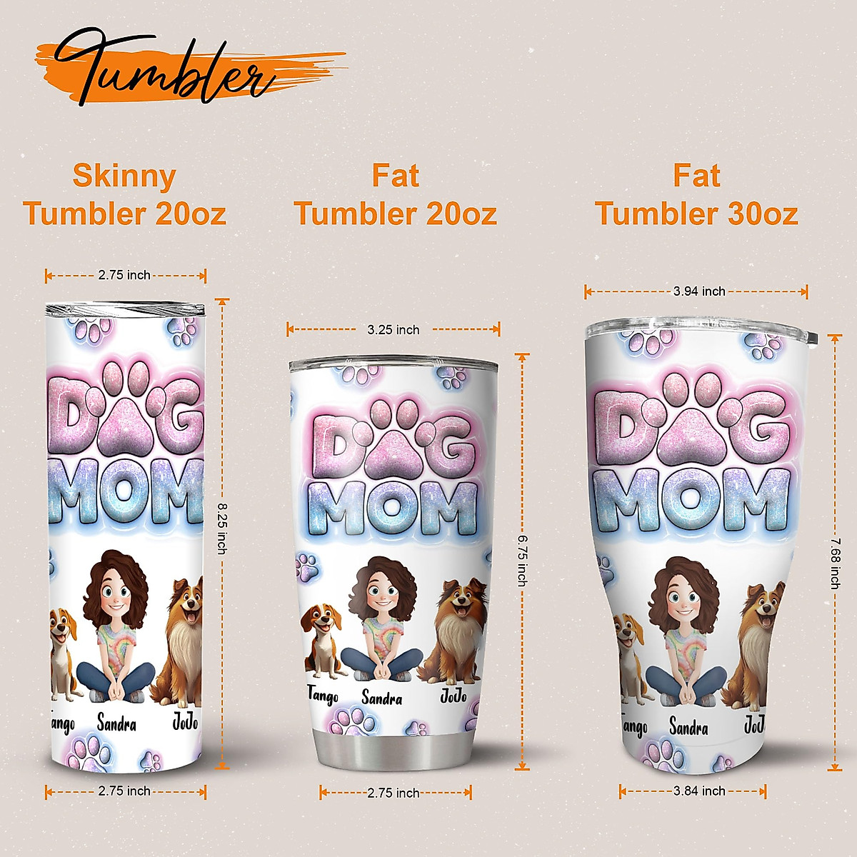 Personalized 2D Dog Mom Stainless Steel Tumbler, Fur Mom, Forever Loved, Mothers Day Birthday Gifts For Women, Pet Lover, Custom Coffee Tumbler For Dog Lover Gifts