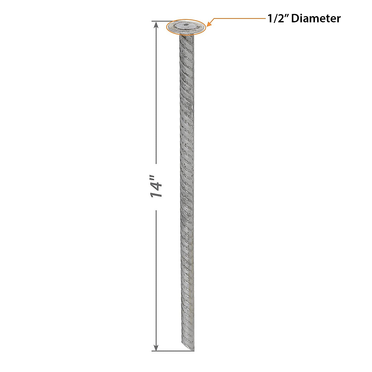 SmartSign Rebar Spikes - Pack of 4, Length 14", Diameter 1/2", Heavy Duty Metal Rebar Stakes for 6ft Parking Curbs/Wheel Stop/Speed Bump, Silver, Made in USA