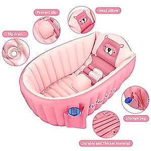 Inflatable Baby Bath Tub Portable Foldable Travel Mini Swimming Pool Helps Infants to Toddler Tub (Pink)