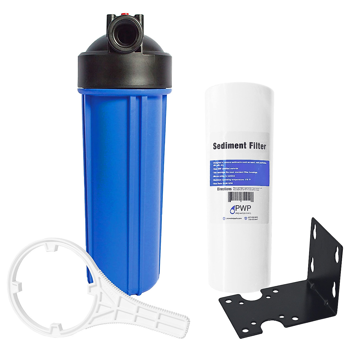 Sediment Water Filtration System with Blue 2.5x10" Housing 3/4" Ports, Removes Dirt, Sand, Silt and Rust