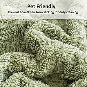 Plush Thick Sherpa Throw Blanket - Soft Warm Breathable Fleece Velvet Blanket with 3D Stylish Cable Pattern for Bed Sofa Recliner Chair - Fluffy Throw Size 50"×60", Sage Green