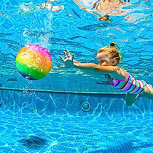Hiboom Swimming Pool Balls Underwater | Pool Diving Toys Ball with Water Filling Adapter | Cool Exercise Toys That Can Bounce Under Water, Swimming Gifts for Kids, Adults, Family (Rainbow Style)