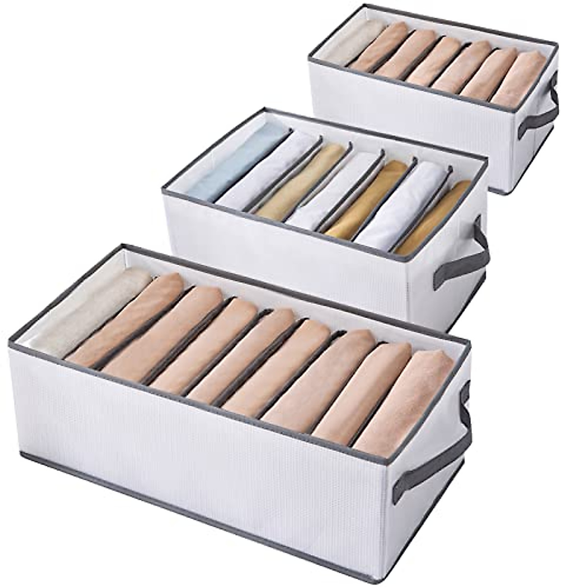 3 Pcs Wardrobe Clothes Organizer, Jeans Compartment Storage, Reinforced Handle Thickening Fabric, Foldable Washable Drawer Organizers, Mesh Clothes Storage Organizer for Bedroom (Gray)