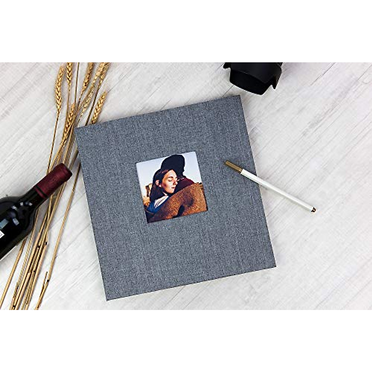 potricher Large Photo Album Self Adhesive 3x5 4x6 5x7 8x10 Pictures Linen Cover 40 Blank Pages Magnetic DIY Scrapbook Album with A Metallic Pen (Gray)