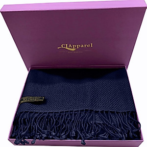 CJ Apparel Navy Blue Dark Blue 100% Cashmere Shawl Pashmina Scarf Wrap Stole Head Wrap Hand Made in Nepal NEW