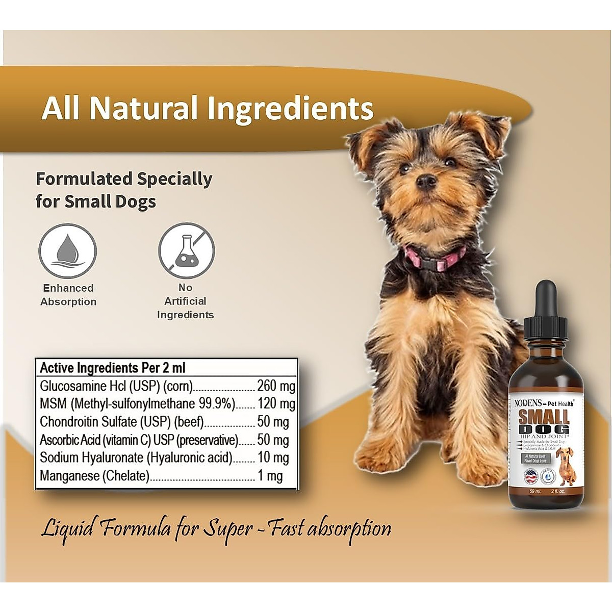 NODENS Small Dog Hip and Joint Liquid Glucosamine for Dogs with Chondroitin – Small Dog Joint Supplement for Natural Dog Pain Relief Anti-inflammatory for Improved Joint Flexibility and Mobility 59ml
