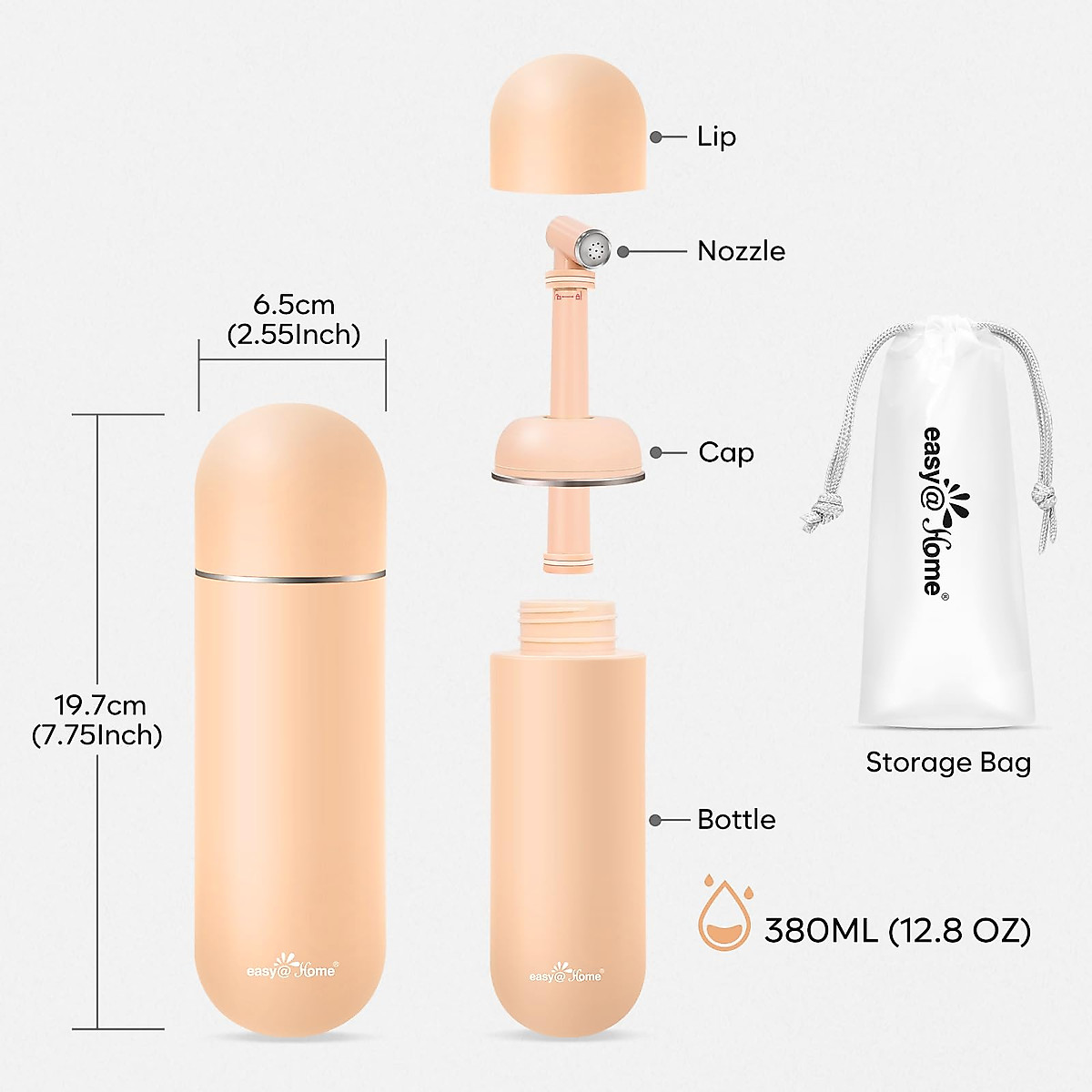 Easy@Home Portable Travel Bidet: Peri Bottle for Postpartum Care - Handheld Sprayer Kit with 380mL (12.8 oz) Large Capacity Bottle - Personal Hygiene Water Spray for Women & Men | EPB-01 Brown