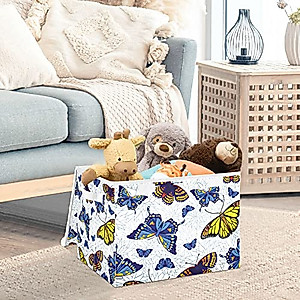 innewgogo Blue Yellow Butterflies Storage Bins with Lids for Organizing Dust-proof Storage Bins with Handles Oxford Cloth Storage Cube Box for Living Room