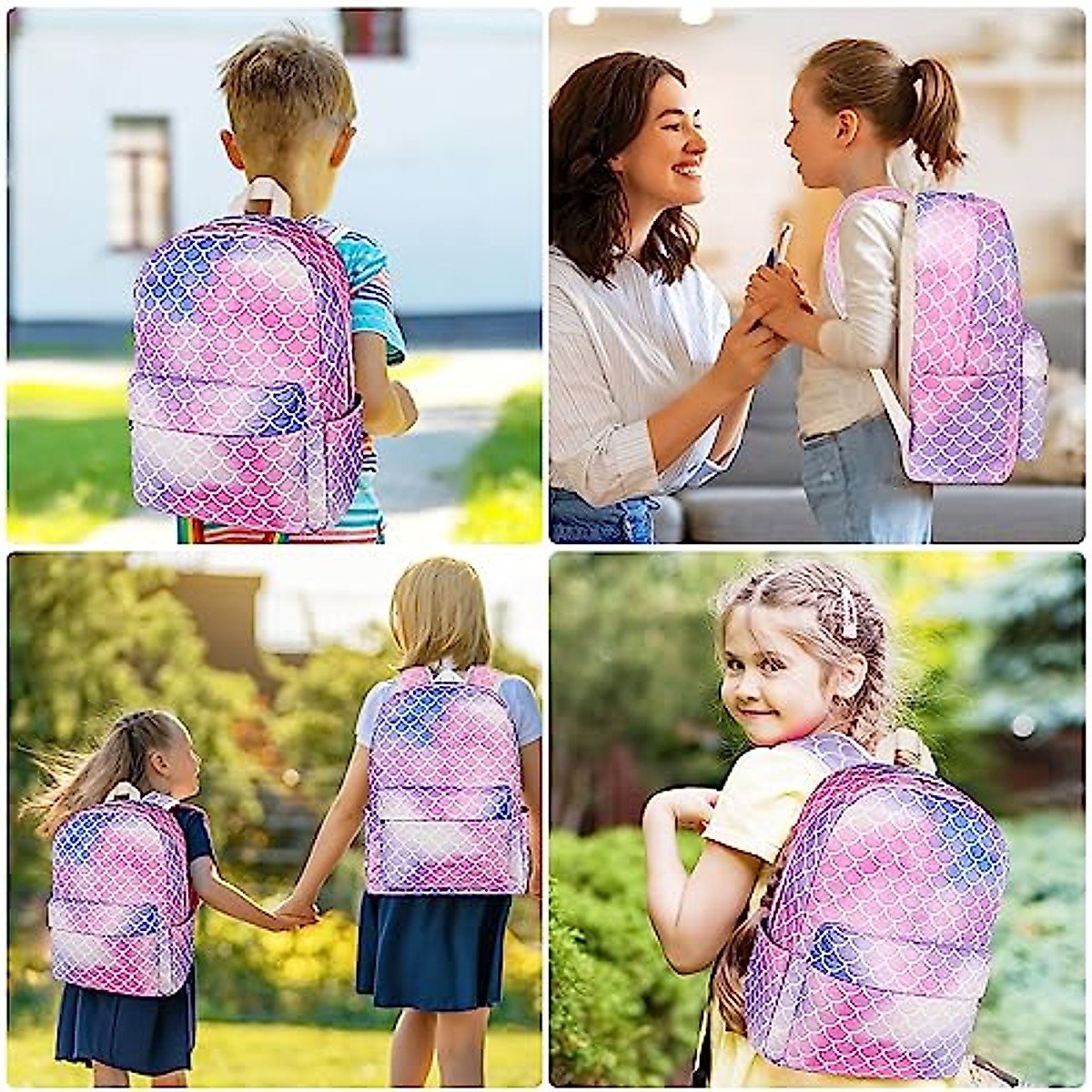 DUPHLAGT Girls Backpack with Lunch Box, Water Resistant Causal Kids Backpack, Pencil Case, Lightweight Elementary Daypack School Bag for Teen Girls (Mermaid Blue)