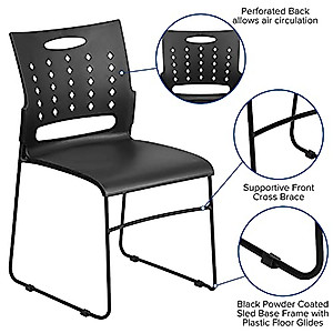 Flash Furniture Hercules Series Stacking Chairs for Waiting Rooms and Offices, Ergonomic Lobby Chairs with Contoured Air-Vent Backs, Set of 5, Black