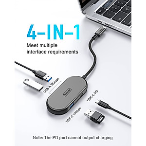 YBW 10Gbps USB C Hub, SAILLIN USB-C Hub with 3 USB 3.1/3.2 Gen 2 Ports and USB C 100W PD Charging Port, Super-Speed Thunderbolt/USB C to USB A Adapter Compatible with MacBook Pro/Air, XPS, and More