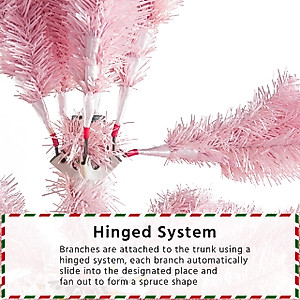 Yaheetech 6ft Pink Artificial Christmas Pine Tree Seasonal Holiday Carnival Home Party Decoration for Home, Office, Party Decoration Indoor Outdoor with 818 Branch Tips and Foldable Stand