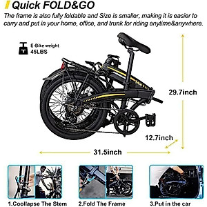 HH HILAND ROCKSHARK 20 inch Folding Electric Bike for Adults Teens with 250W Motor, 36V 7.8AH Removable Battery,Front Light &Shimano 7-Speed Electric Bicycles,Blue/Black Urban Ebike.