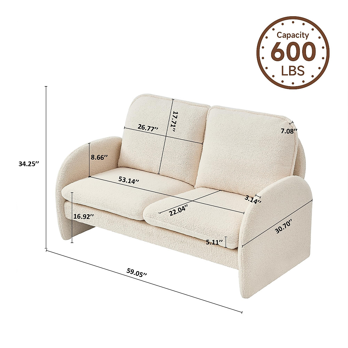 VASOENY 59.05 X 30.7'' Loveseat Sofa, Sherpa Lamb Fabric Love Seat Couch, Comfy 2 Seater Sofa, Upholstered Modern Leisure Loveseat Couches for Bedroom, Office, Living Room and Apartment