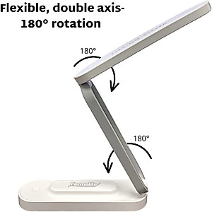 FERMALIFE - Foldable LED Table Desk Lamp, Adjustable Portable Reading Night Light - 3 Light Settings, Compact & Rechargable USB for Bedroom, Office, School (White)