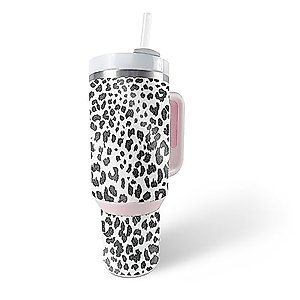 MightySkins Glossy Glitter Skin Compatible with Stanley The Quencher H2.0 FlowState 40 Oz Tumbler - Snow Leopard Print | Protective, Durable High-Gloss Glitter Finish | Easy to Apply